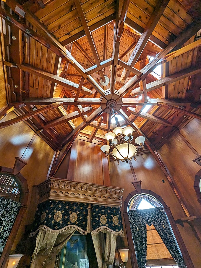 Look up and lose yourself in the intricate wooden beams. It's like a game of architectural Jenga, but much more elegant.