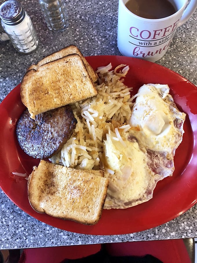 Behold, the breakfast that ate Polson! This plate is so loaded, it might need its own zip code. Carb-counters, avert your eyes!