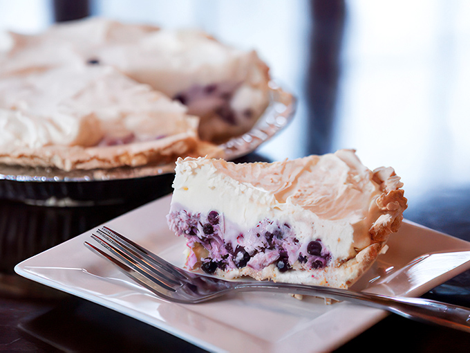 Blueberry cream pie so good, it'll make you forget about your New Year's resolutions. One bite, and you're in a berry-licious time warp.