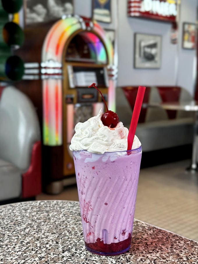 Blue suede shoes, meet blueberry shake. This purple masterpiece looks like it could fuel Elvis through an entire Las Vegas residency.