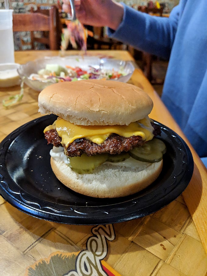 This isn't just a cheeseburger, it's a work of art. Van Gogh would've painted this beauty if he'd ever tasted one.