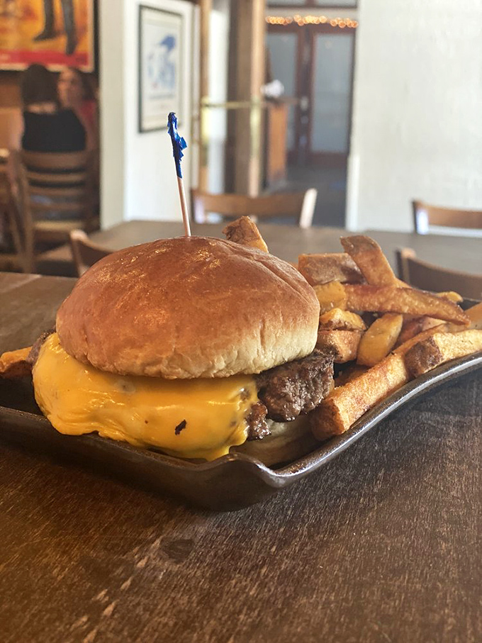 Behold, the classic cheeseburger in its natural habitat. It's like a warm, cheesy hug for your taste buds.
