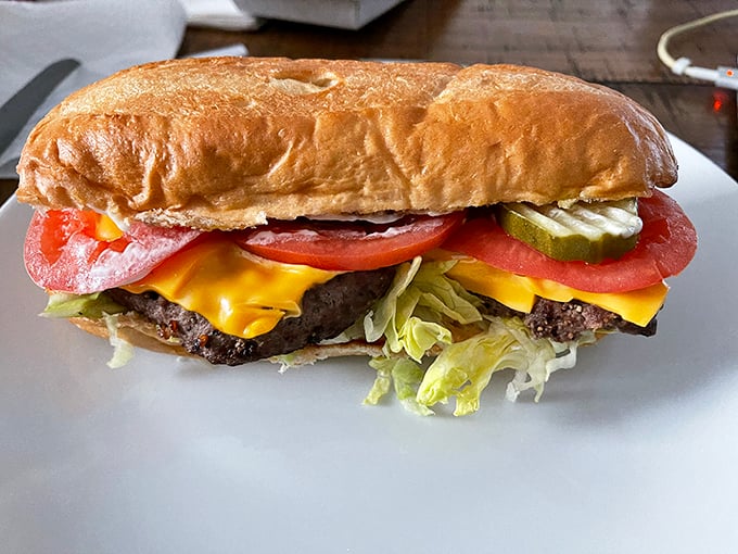 Sub-lime perfection! This cheeseburger sub is the Rolls-Royce of sandwiches, ready to take your taste buds on a joyride.
