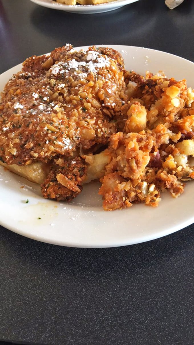 Who says you can't have it all? This chicken and waffle combo is the breakfast equivalent of having your cake and eating it too.