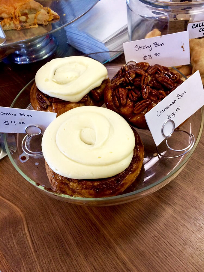 Double trouble! These cinnamon rolls are living their best life, dressed up in a creamy frosting that's smoother than a jazz saxophone solo.