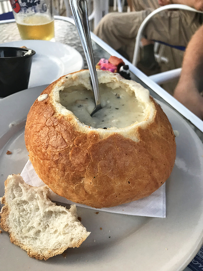 A bread bowl that dreams are made of! This clam chowder isn't just a soup, it's a warm hug for your stomach on a chilly Vermont day.