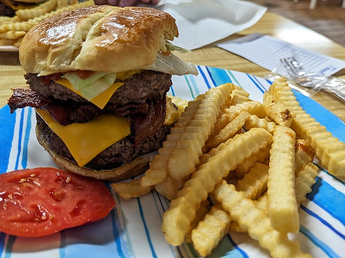 Meet the Goliath of burgers! This double cheeseburger is what happens when beef has delicious ambitions.
