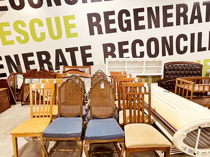 An organized chaos of chairs tells silent stories&mdash;each wooden back and upholstered seat waiting for second acts in dining rooms across Georgia.