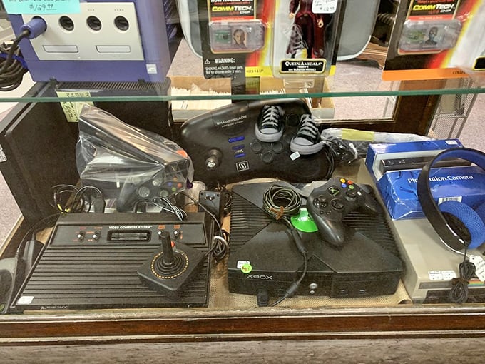 Game on! From Atari to Xbox, this display is a nostalgic playground for gamers of all generations.