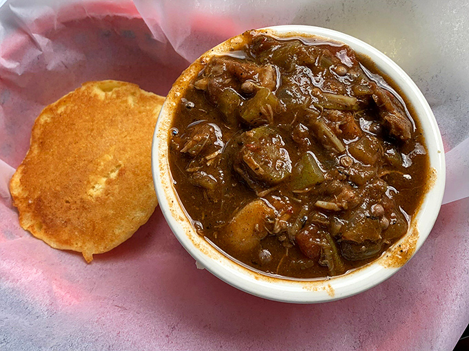 A bowl of comfort that could warm even the coldest Memphis night. This gumbo's got more layers than a Tennessee Williams play!