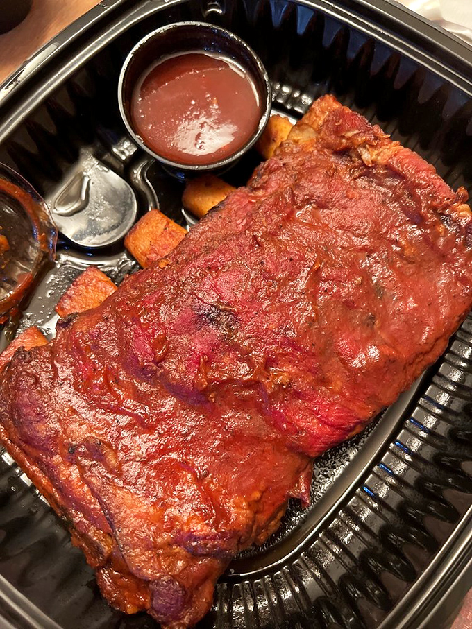 Rib-diculous deliciousness! These St. Louis ribs are so tender, they practically leap off the bone and into your eager mouth.