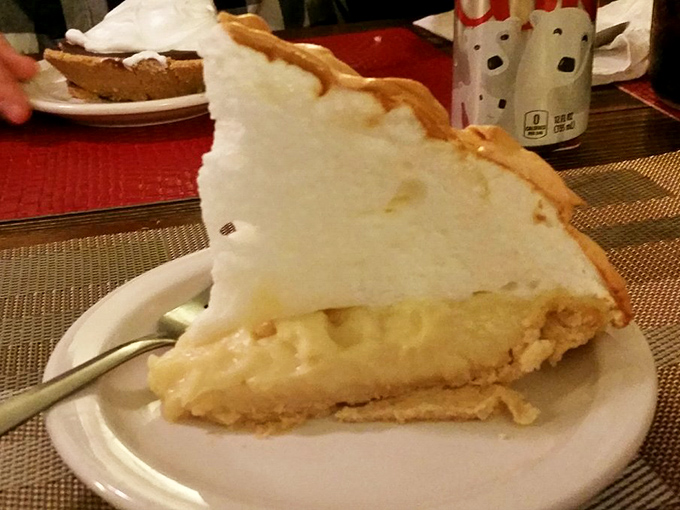 Lemon meringue pie so high, it's got clouds jealous. A zesty slice of heaven that'll make your taste buds do the Charleston.