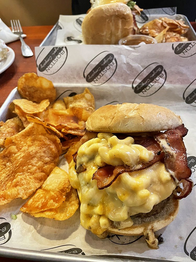 The Mac Attack: Where comfort food meets cardiac arrest. It's like your childhood wrapped in a heart-stopping, cheese-laden hug.
