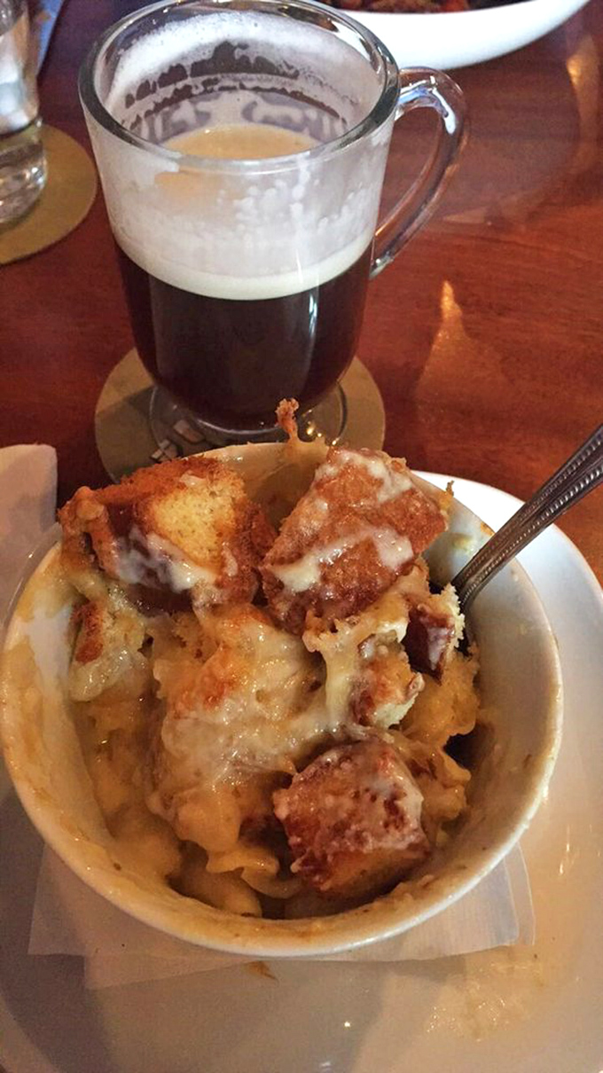 The ultimate power couple &ndash; a robust dark beer alongside mac and cheese with crusty bread cubes. Name a more perfect relationship. I'll wait.
