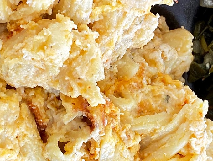 Cheese pulls for days! This mac and cheese has the kind of creamy, gooey texture that makes you forget your table manners.