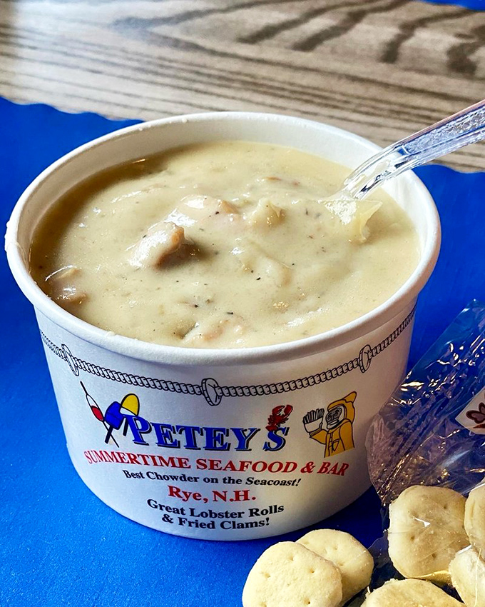 Dive into deliciousness! Petey's chowder is a hearty hug in a bowl, brimming with chunks of seafood goodness.
