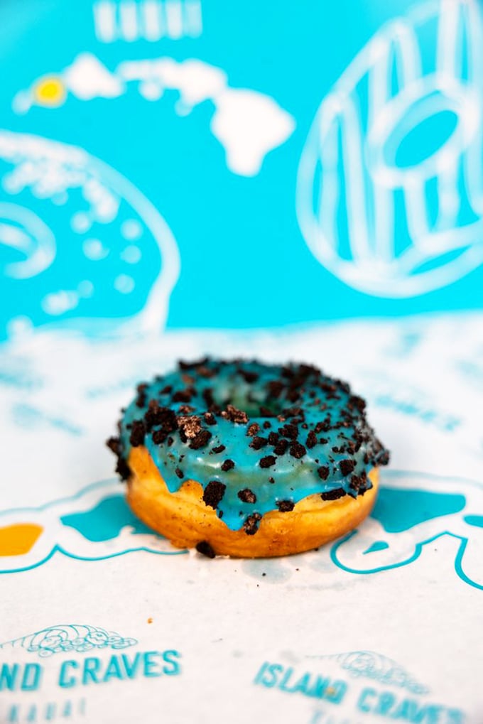 Blue Hawaii meets cookies and cream. This donut is what happens when the ocean and your favorite childhood snack have a delicious love child.