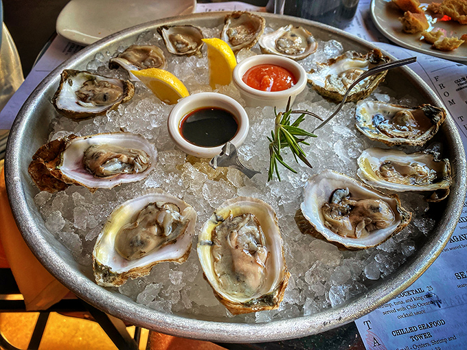 Oysters on ice, looking oh-so-nice! These briny beauties are ready to slide down your throat faster than a penguin on an ice slide.
