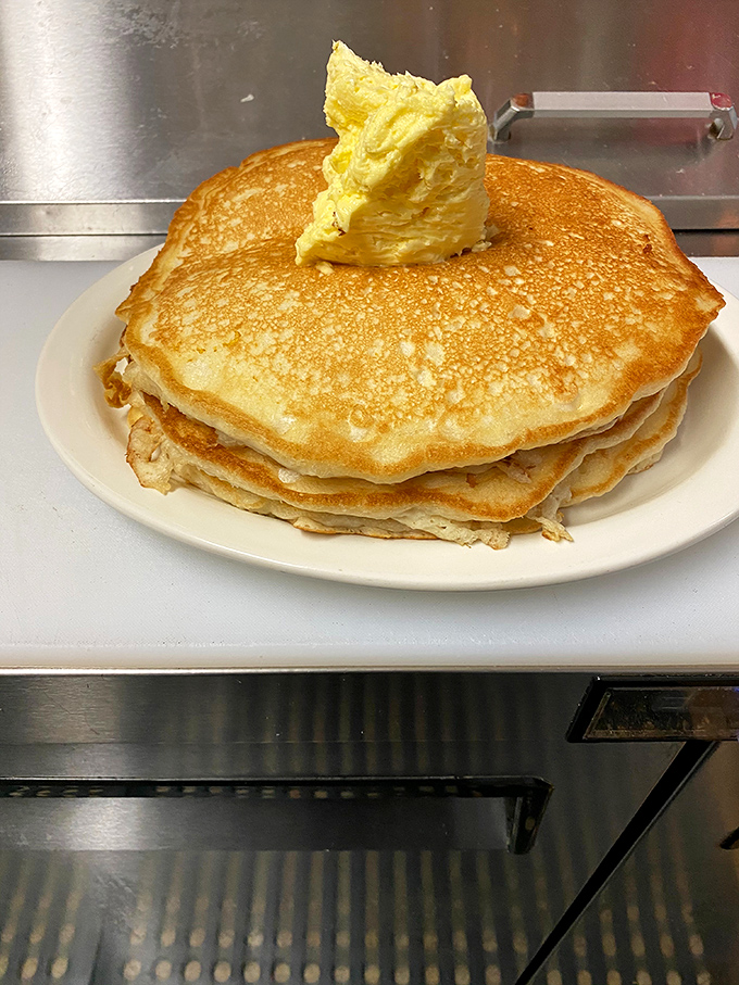 Stack attack! These pancakes are so fluffy, they might float away if not for that generous pat of butter.