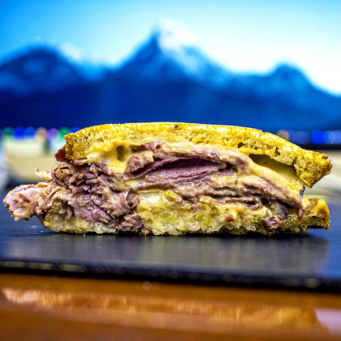 Cross-section heaven: The Prez Pastrami reveals its glorious layers like the world's most delicious geological formation. Science never tasted this good.
