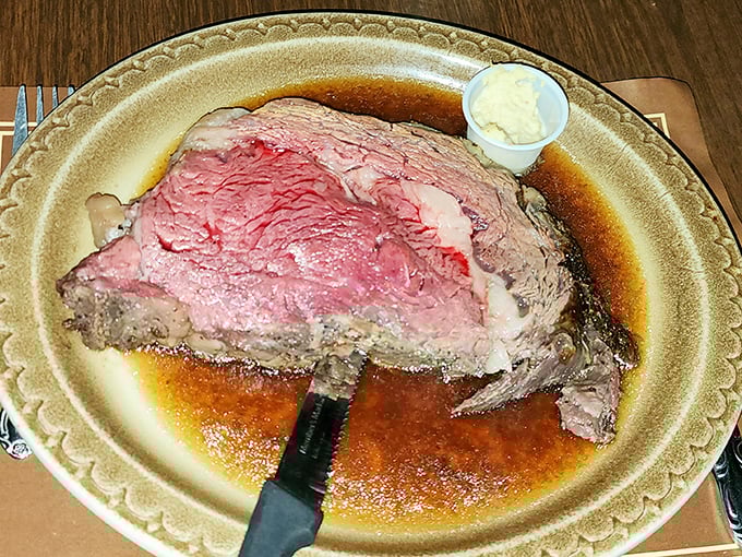A slice of heaven, or should I say, a slice of cow? This prime rib is so tender, it practically melts on the plate.