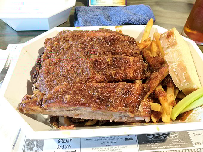 Houston, we have liftoff! This rack of ribs is so massive, it might need its own ZIP code. Napkins at the ready, folks!