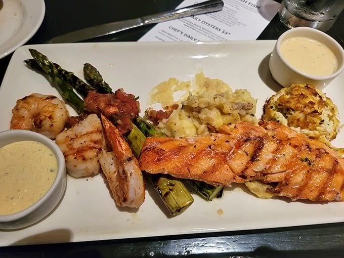 The seafood mixed grill: Where indecision becomes a virtue. It's like a greatest hits album for your palate!