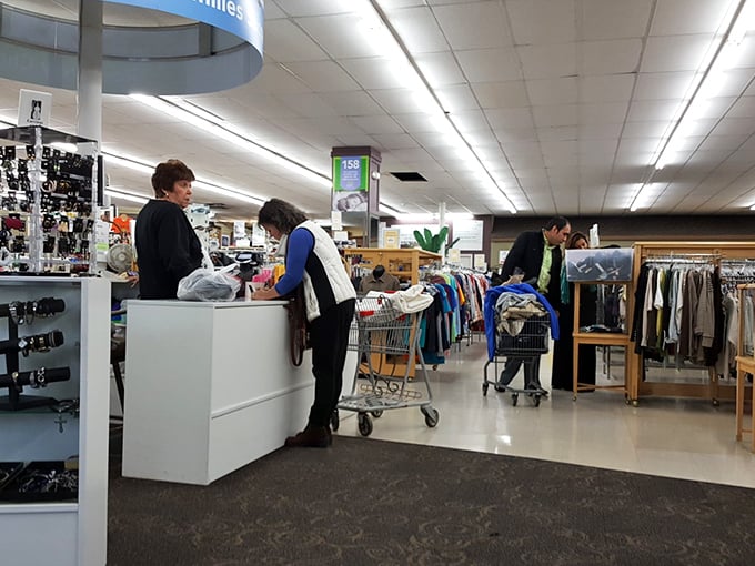 Thrift shop warriors in their natural habitat. Watch as they navigate the aisles with the skill of seasoned explorers.