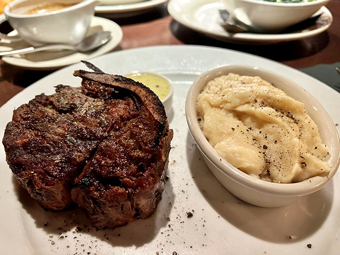 The bone-in ribeye doesn't just satisfy hunger&mdash;it answers existential questions about happiness. Those mashed potatoes aren't playing a supporting role; they're co-starring.