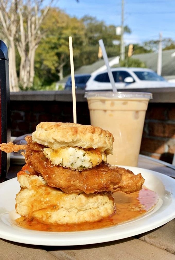 Meet "The Squawking Goat" - a sandwich so epic, it deserves its own theme song. Paired with a latte that's basically autumn in a cup.