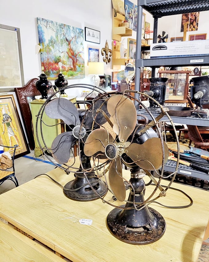 Old meets older in this cornucopia of curiosities. Is that a fan from the Roaring Twenties? Great Scott!