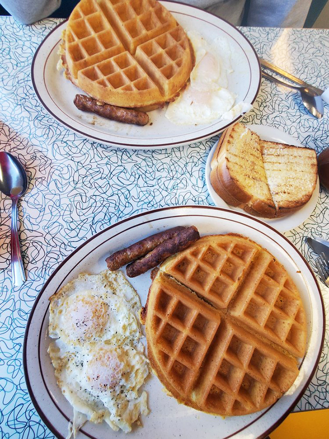 The WaffleRoo: where breakfast meets lunch, and your taste buds throw a party. It's the mullet of meals - business up top, party on the bottom!