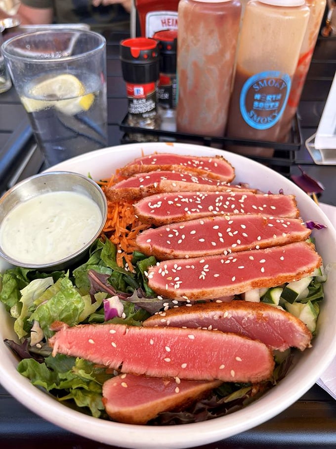 Seared ahi tuna so pretty, it could be modern art. But trust me, this canvas is meant for your taste buds, not a gallery wall.