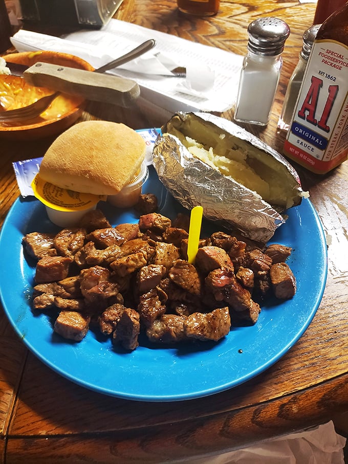 Steak bites so tender, they practically melt on your fork. Paired with a baked potato, it's comfort food elevated to an art form.