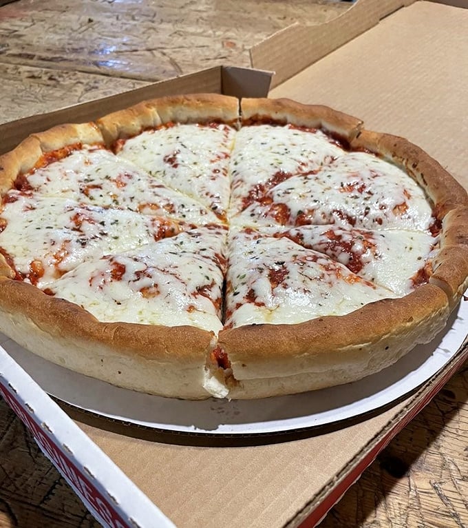 Cheese lovers, rejoice! This pie's stretchy, gooey goodness is what dreams (and occasional nightmares) are made of.