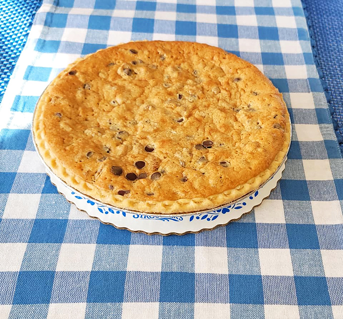 Golden, gooey, and oh-so-inviting. This chocolate chip pie is what cookie dough dreams of becoming when it grows up.