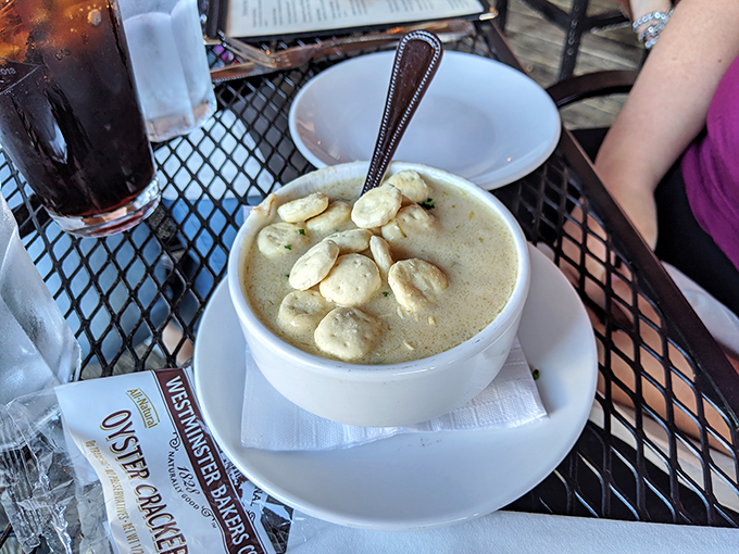 Who knew heaven came in a bowl? This chowder, topped with oyster crackers, is so good it might make you consider a career change to professional soup taster.