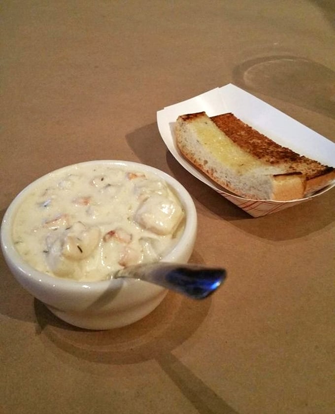 The dynamic duo of comfort food: soul-warming chowder and crusty bread. It's like a warm hug for your taste buds, minus the awkward small talk.