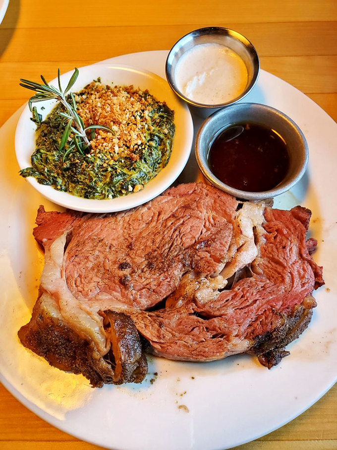 A classic prime rib dinner that would make Ron Swanson weep with joy. Paired with creamy mashed potatoes, it's comfort food elevated to an art form.