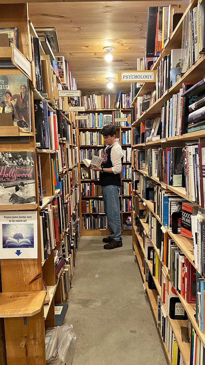 Lost in the stacks? Don't worry, it happens to the best of us. This reader's found their happy place among the psychology tomes.