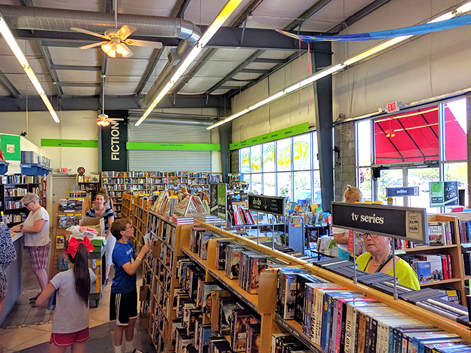 A snapshot of literary bliss. Readers of all ages lose themselves in the stacks, proving that the love of books is truly ageless.