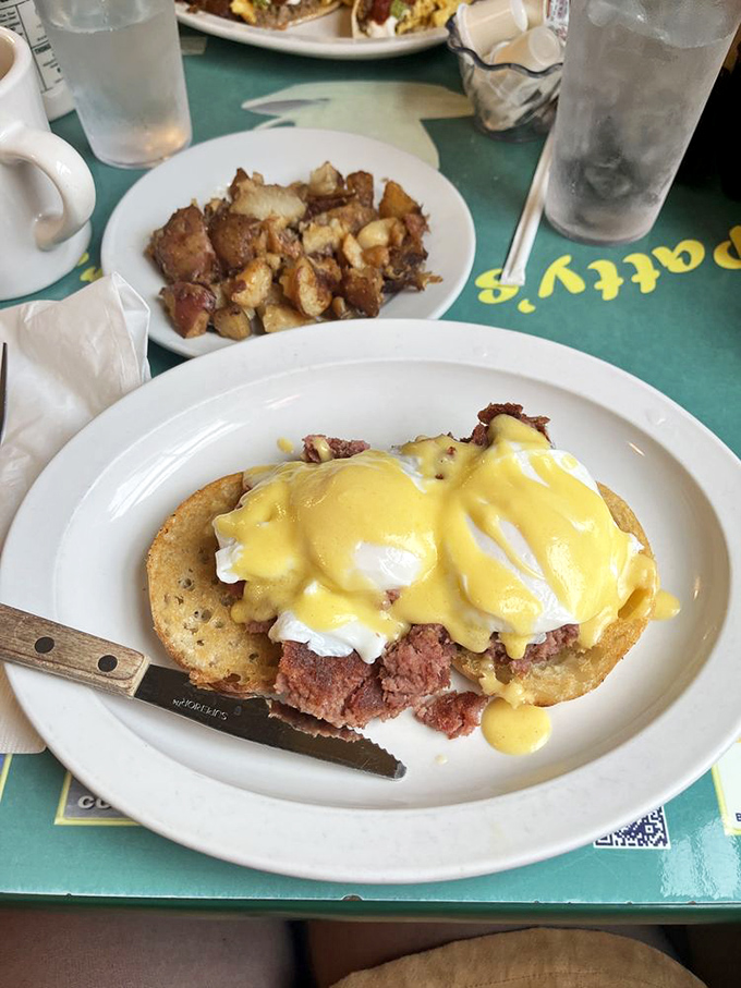 Eggs Benedict, reinvented! This dish is dressed to impress, with a supporting cast of crispy potatoes that steal the show.