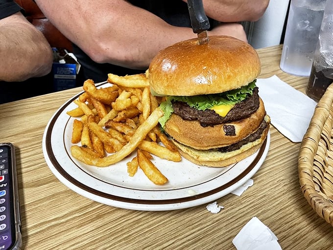 The King would approve! This burger is a hunka-hunka burnin' love, topped with all the fixings. It's so good, you might need some blue suede chews.