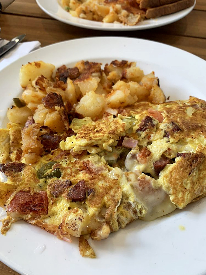 Spice up your morning! The jalapeno omelet brings the heat, while those crispy home fries cool things down. It's a breakfast balancing act worthy of Cirque du Soleil.