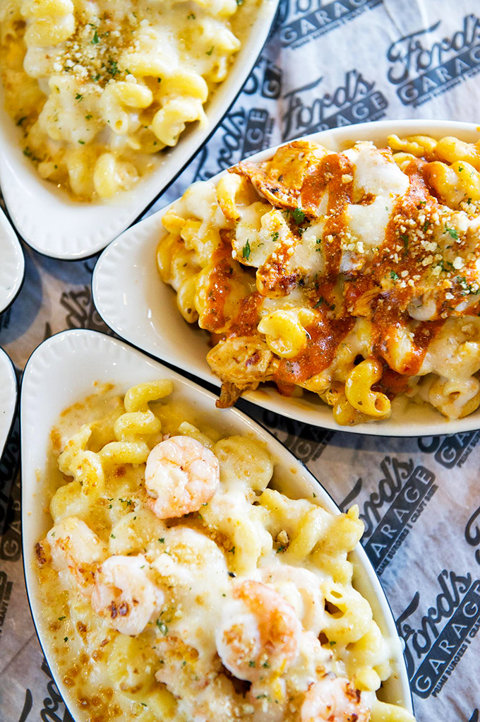 The holy trinity of mac and cheese variations: classic comfort, buffalo-spiked adventure, and seafood luxury. Your diet plan just called&mdash;it's taking the night off.