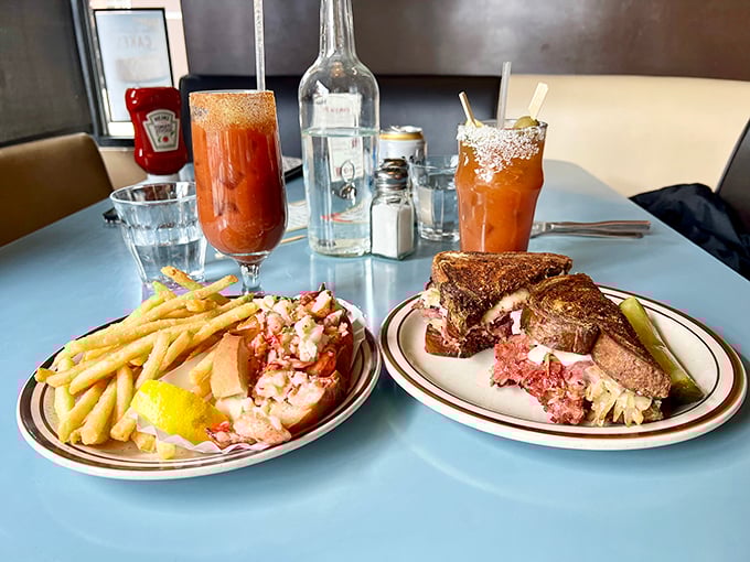 Talk about a dynamic duo! This lobster roll and Reuben combo is the Batman and Robin of lunch &ndash; if Batman wore a butter cape.