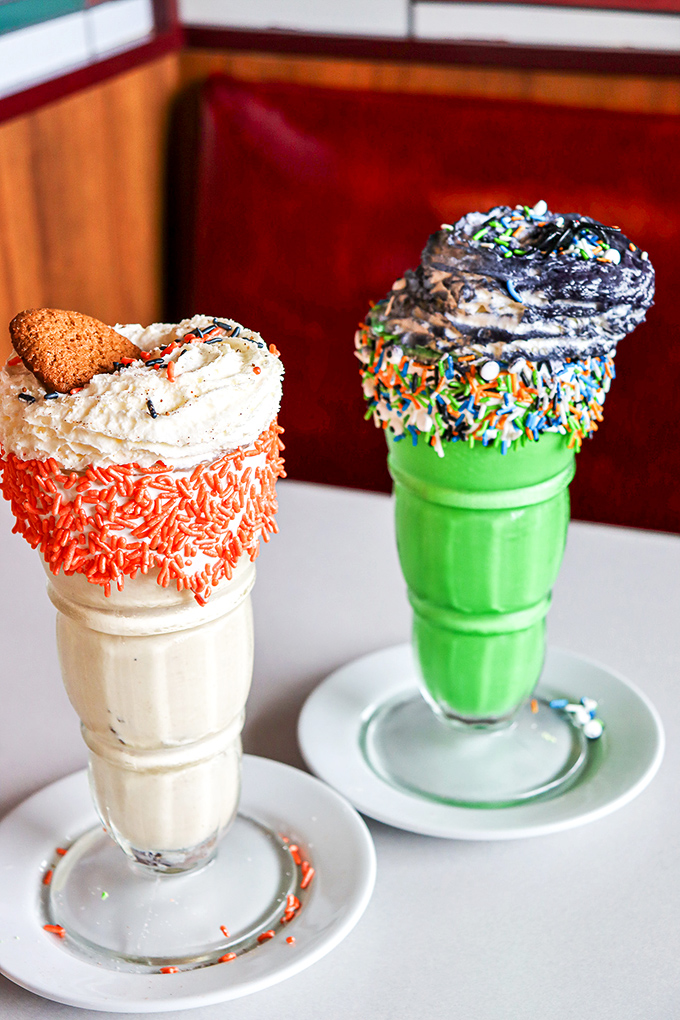 Milkshake madness! These colorful concoctions look like they escaped from Willy Wonka's factory. Prepare for a sugar rush that'll make you twist and shout!