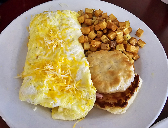 This omelet isn't just filled &ndash; it's bursting with cheesy goodness. It's the breakfast equivalent of your grandma saying, "You look too skinny!"