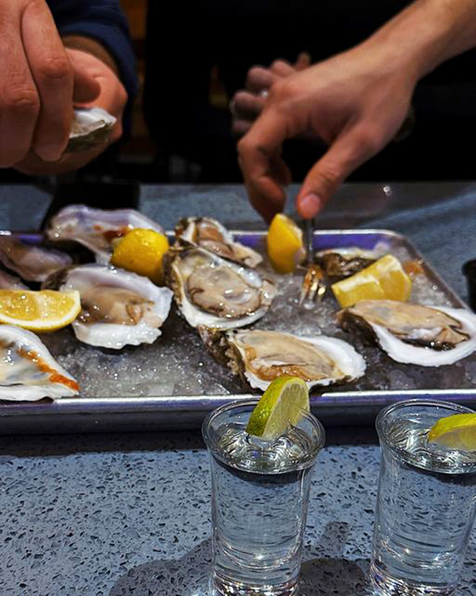 "Oysters and shots: The dynamic duo that turns any meal into a celebration. Shucking amazing!"