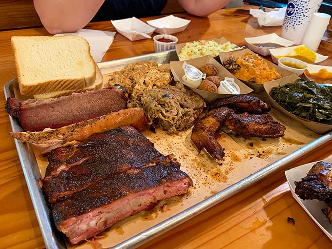 The barbecue motherload! This platter is what food dreams are made of – a carnivore's paradise on a tray.